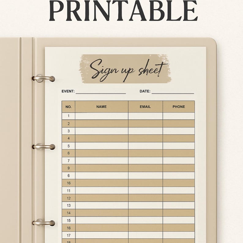 Minimalist Sign up Sheet Template | Printable & Editable | Neutral ...