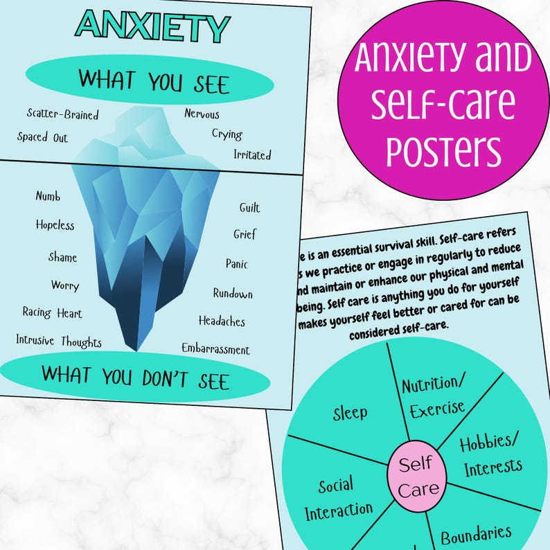 Anxiety Iceberg | Self-care Wheel | Anxiety Posters | Therapy Office ...