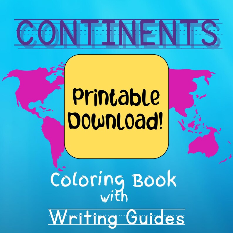 Printable Continents Coloring Book With Spelling and Writing Guides for ...
