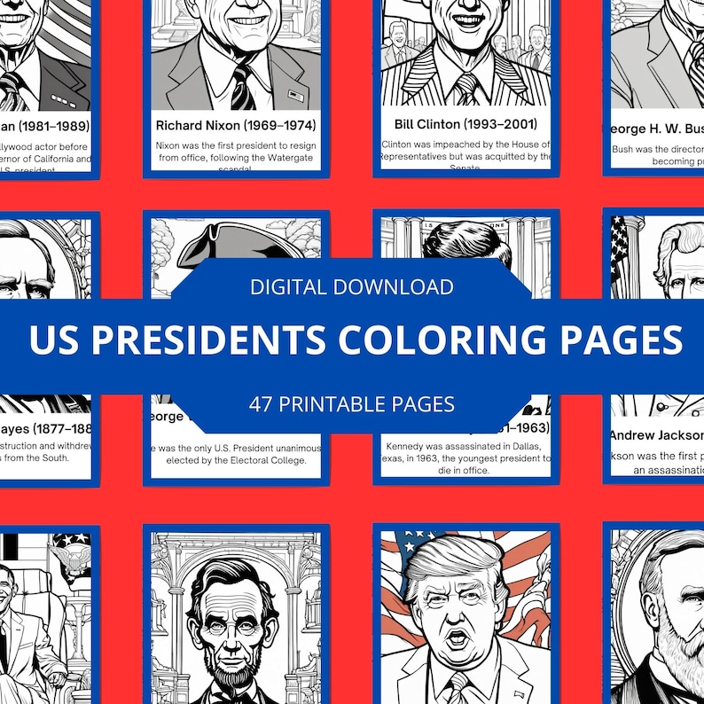 US Presidents Coloring Pages With Fun Facts | Presidential Printable ...