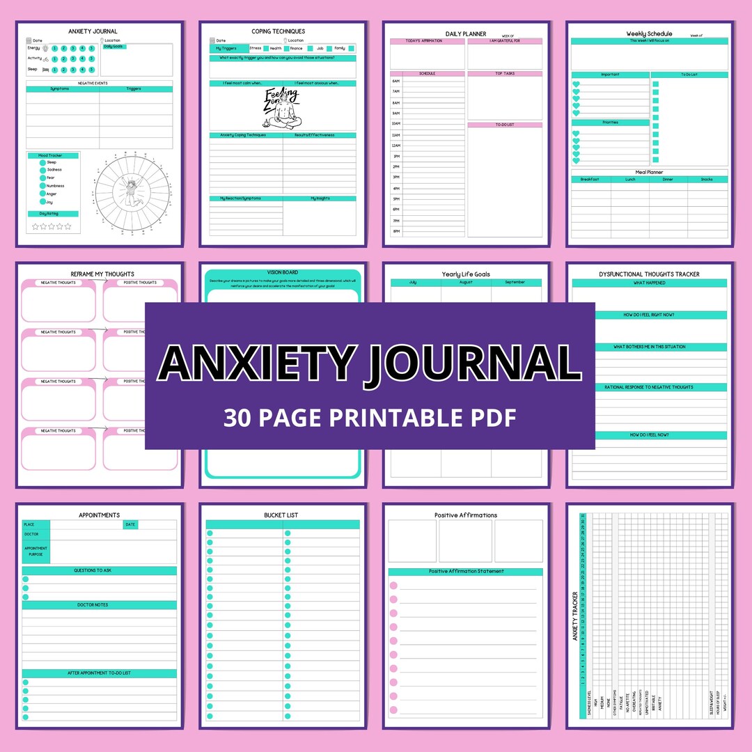Printable Anxiety Journal | 30 Pages of Printable Self Care Journal ...