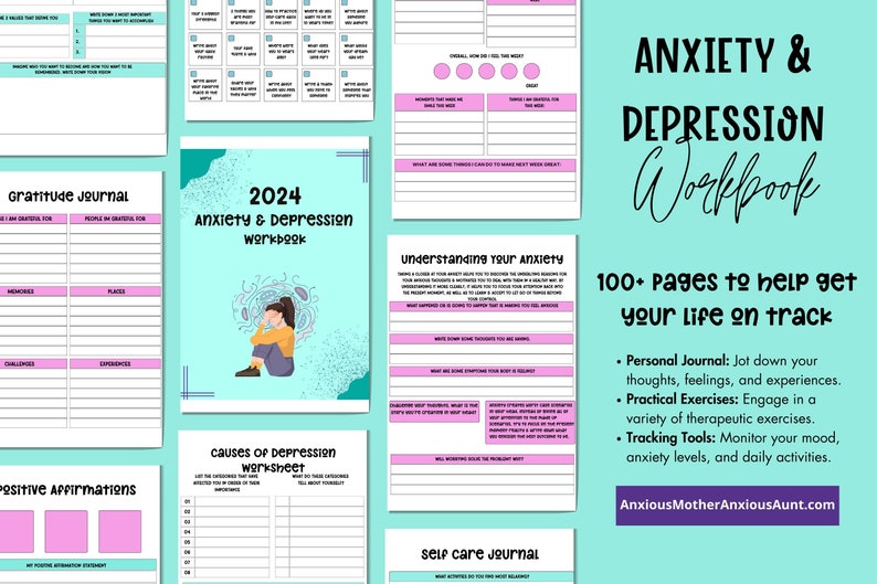 Anxiety and Depression Workbook BUNDLE 120+ Page Digital Download ...
