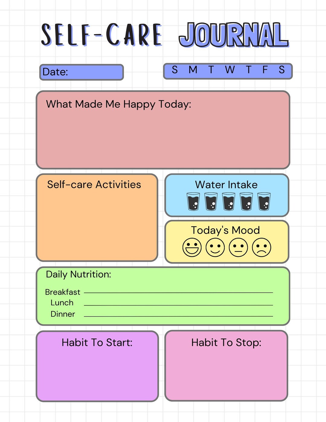 Self-care Tracking Bundle Printables- Habit Tracker, Meal Planning ...