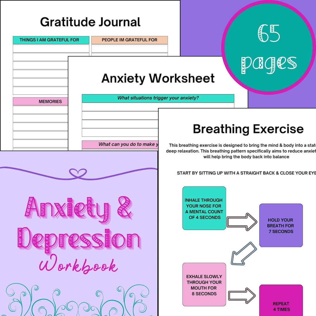 Anxiety and Depression Workbook Printable | 65-page Mental Health ...