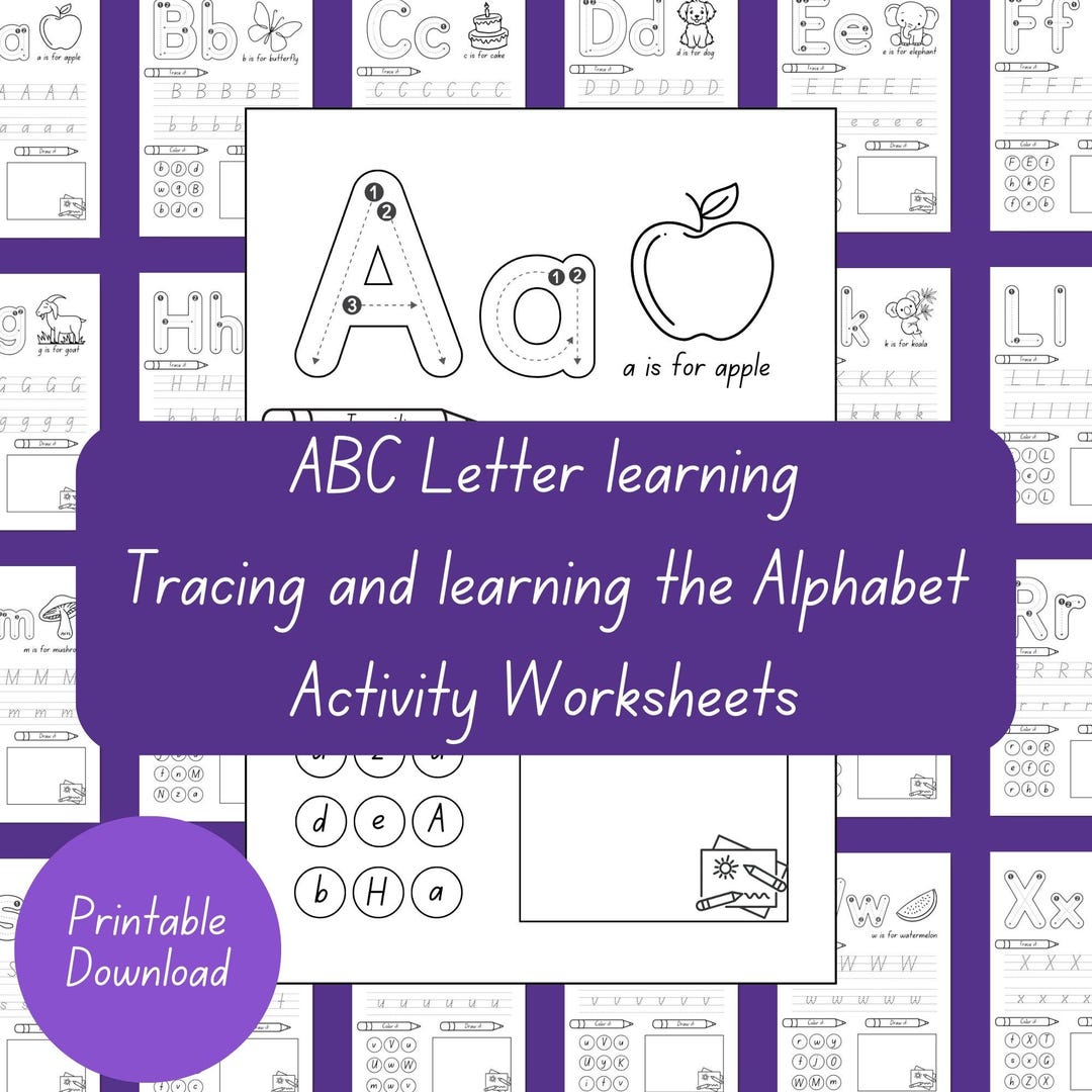 ABC Learning & Tracing Worksheets for Kids Printable Alphabet Practice ...