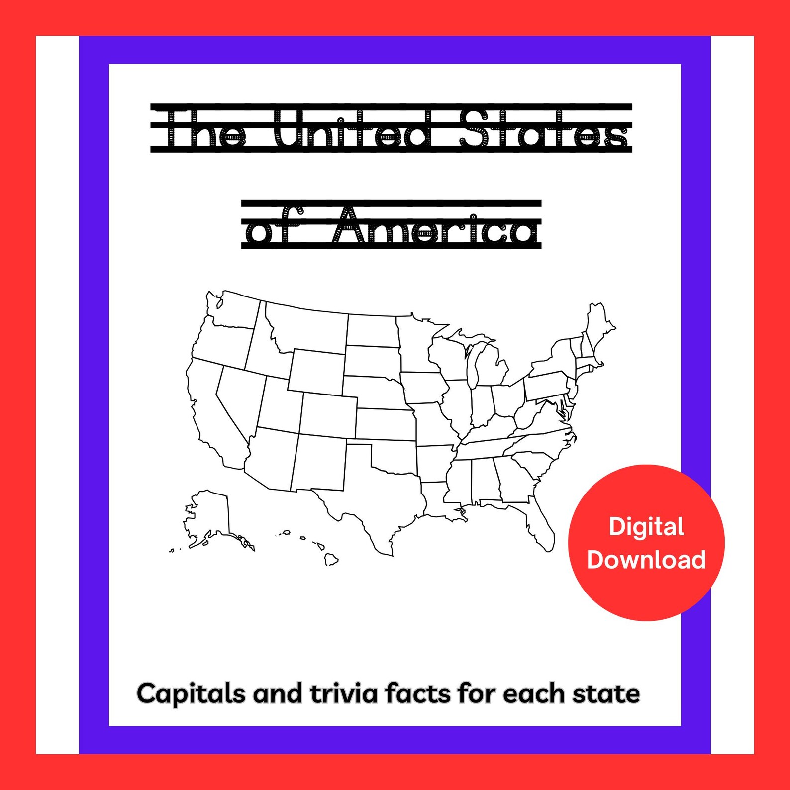 50 US States Coloring Pages With Capitals & Facts | Educational ...