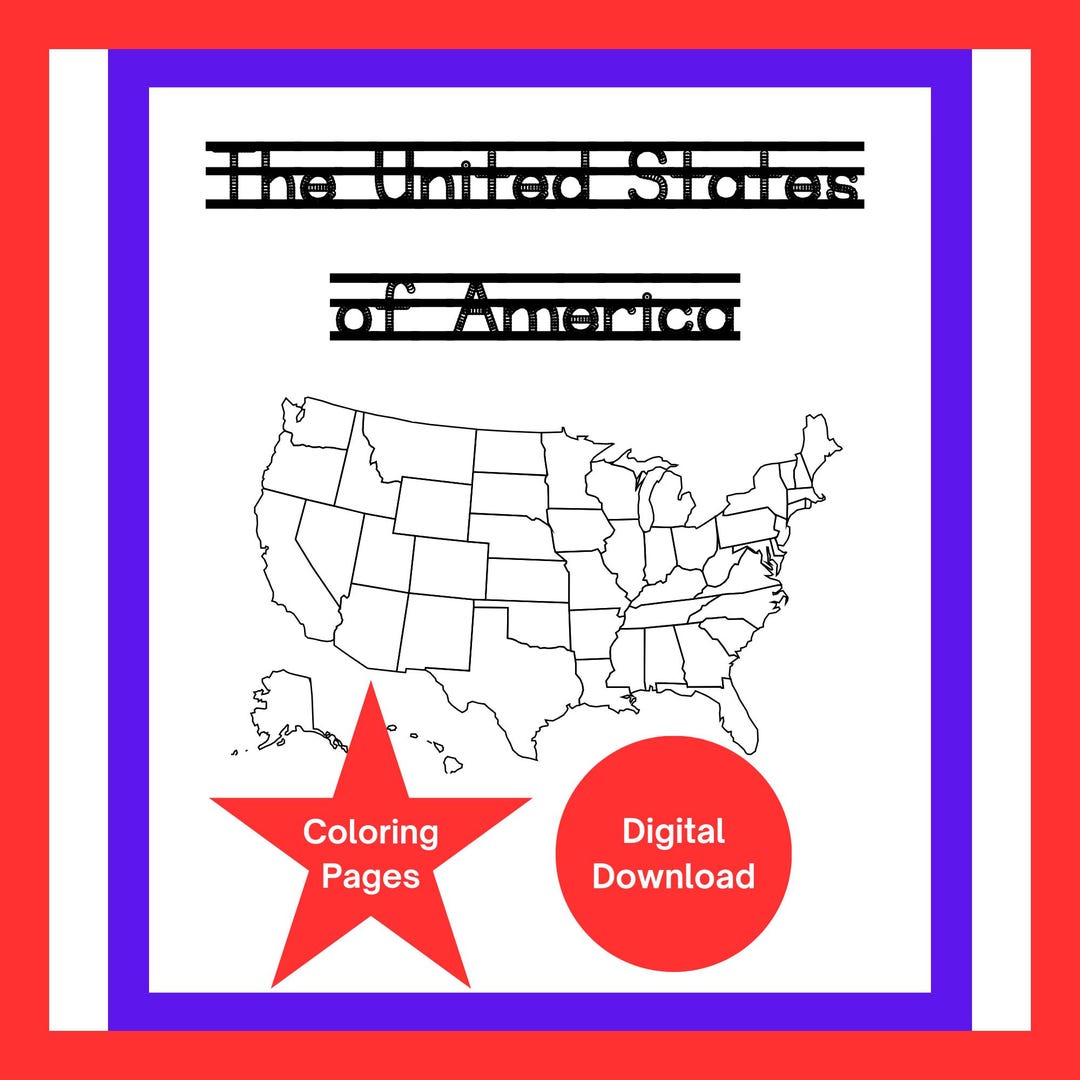 50 States Coloring Pages Set discover the USA: Geography Activity for ...