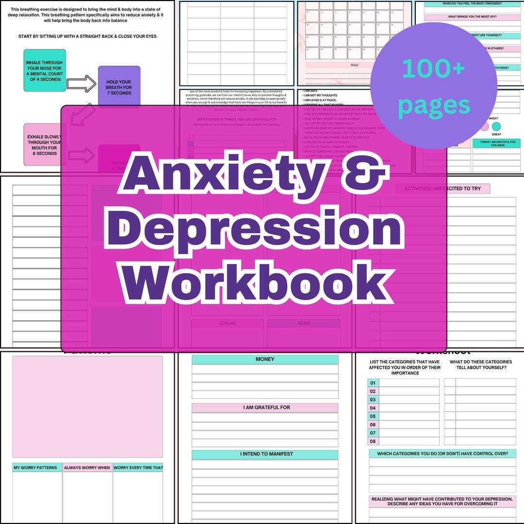 Anxiety & Depression Workbook Bundle | 100+ Pages Digital Download ...