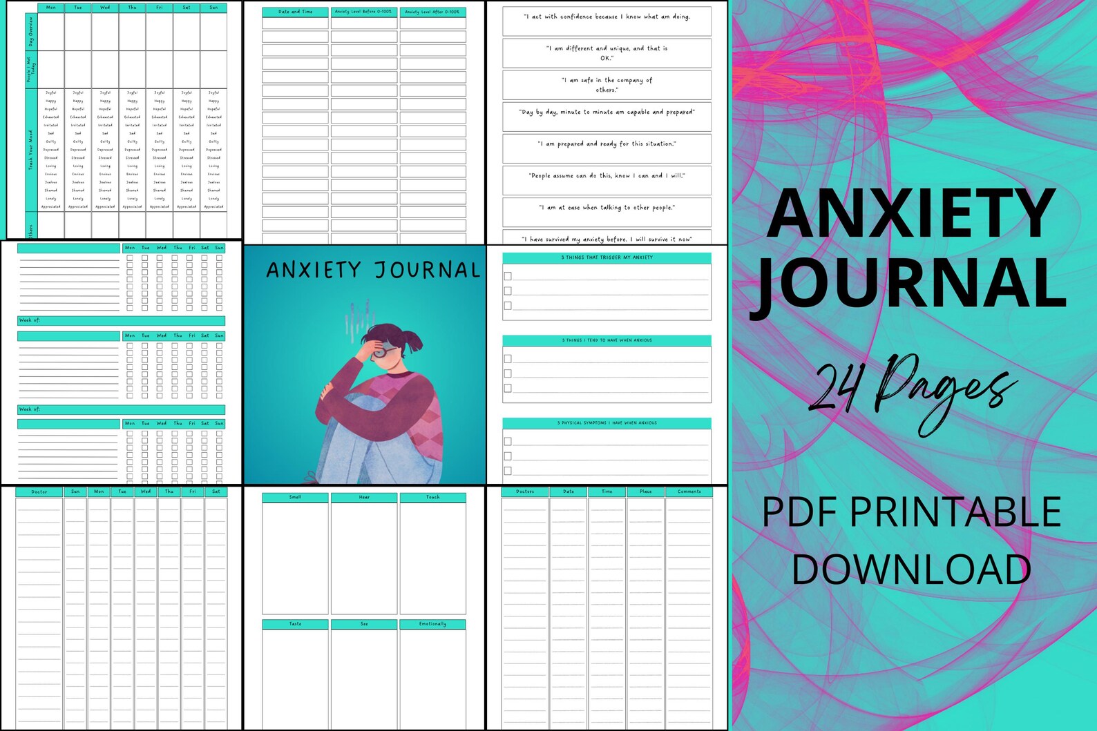 Anxiety Tracker Printable Daily Anxiety Journal and Mood Log Self-care ...