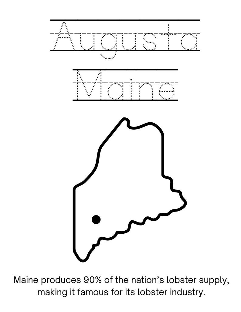 50 US States Coloring Pages With Capitals & Facts Educational Printable ...