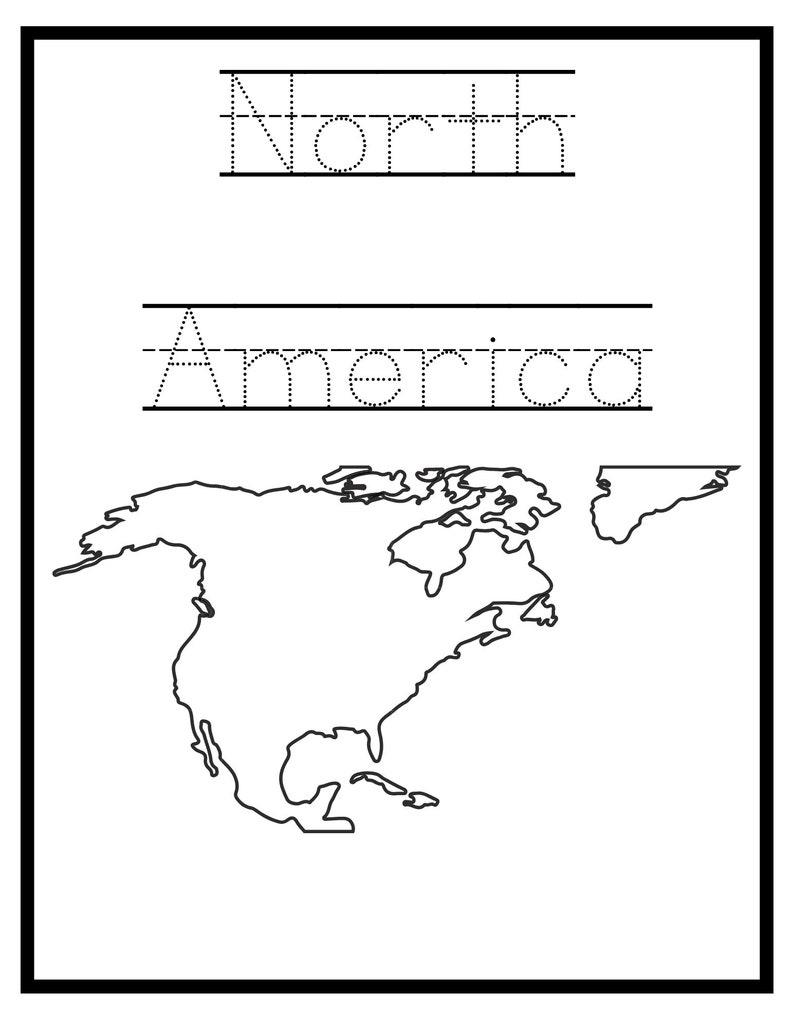 Printable Continents Coloring Book With Spelling and Writing Guides for ...