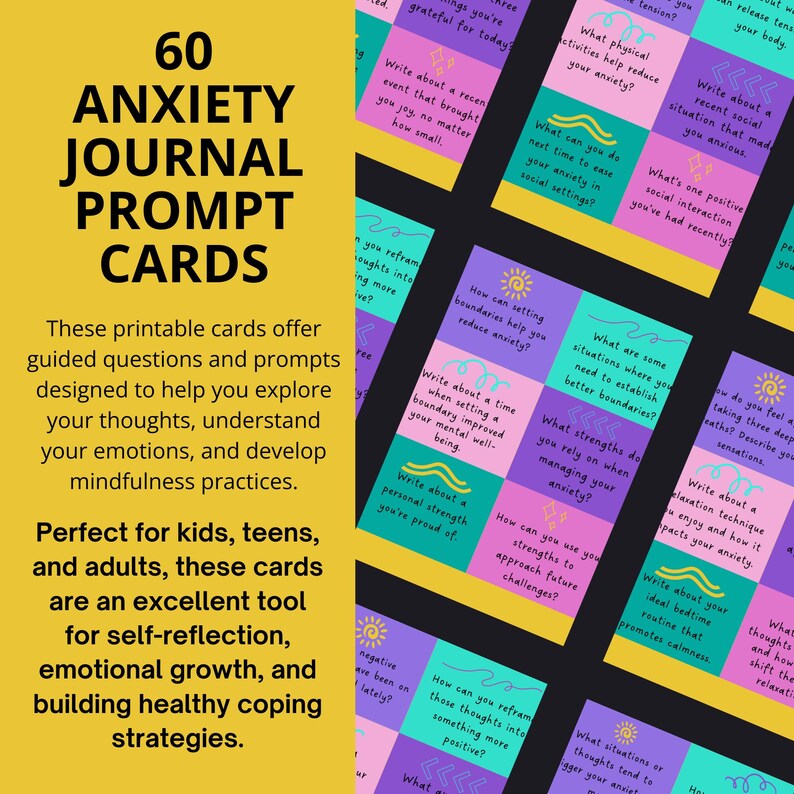 Anxiety Journal Prompt Cards | Printable Self-reflection & Mindfulness ...
