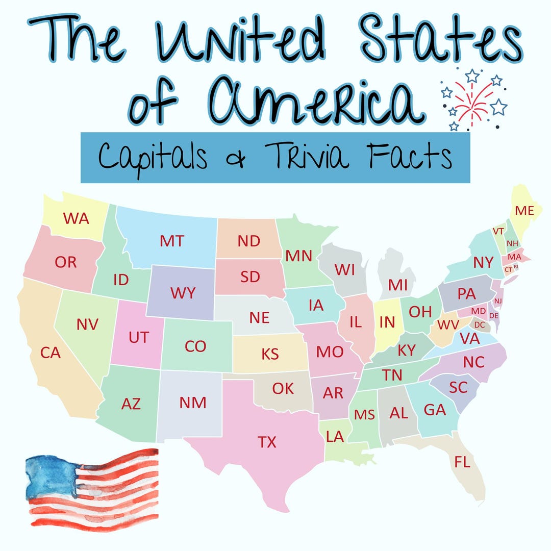 50 US States Coloring Pages With Capitals & Facts | Educational ...