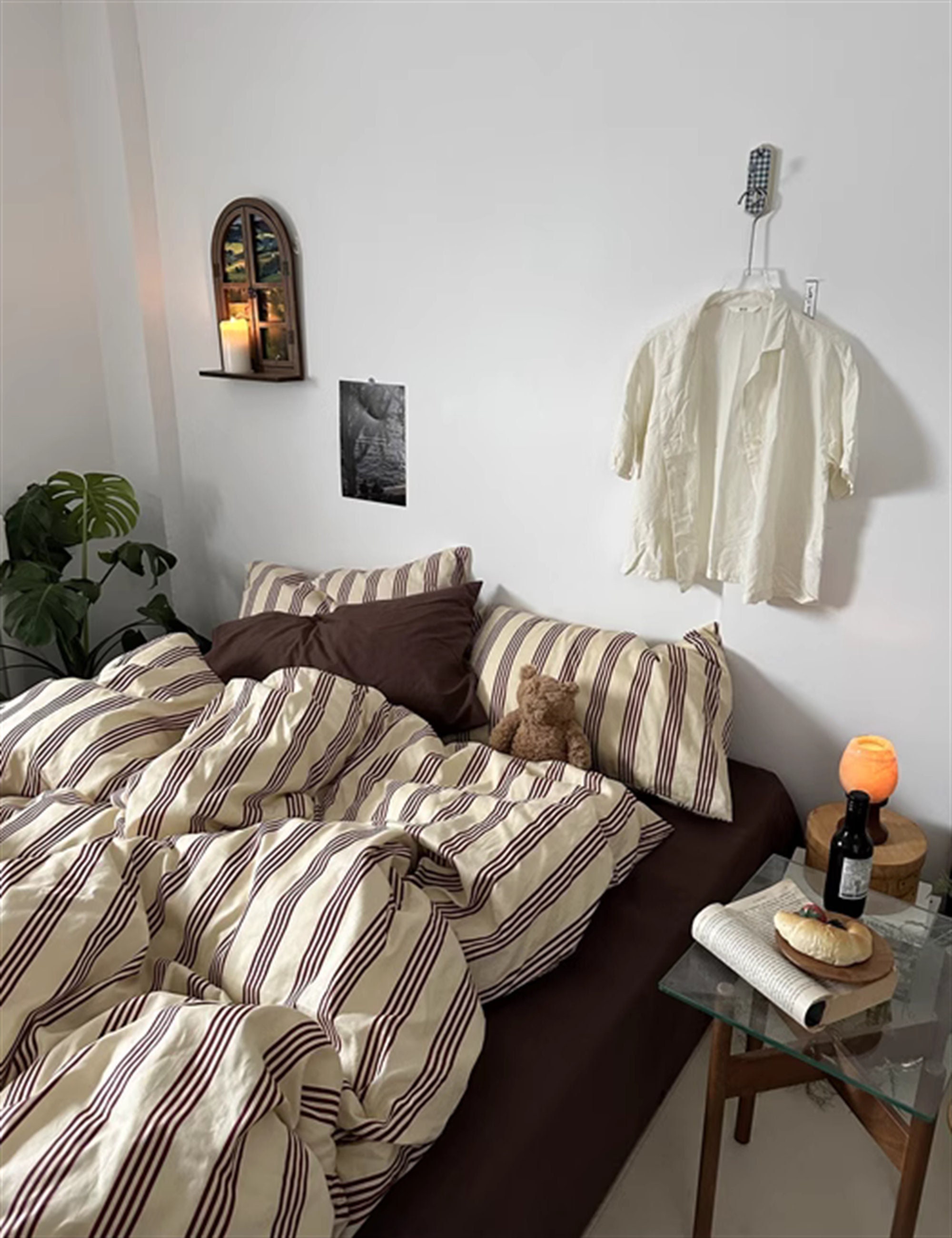 Brown Striped Duvet Cover 100% Cotton Bedding Set With - Etsy