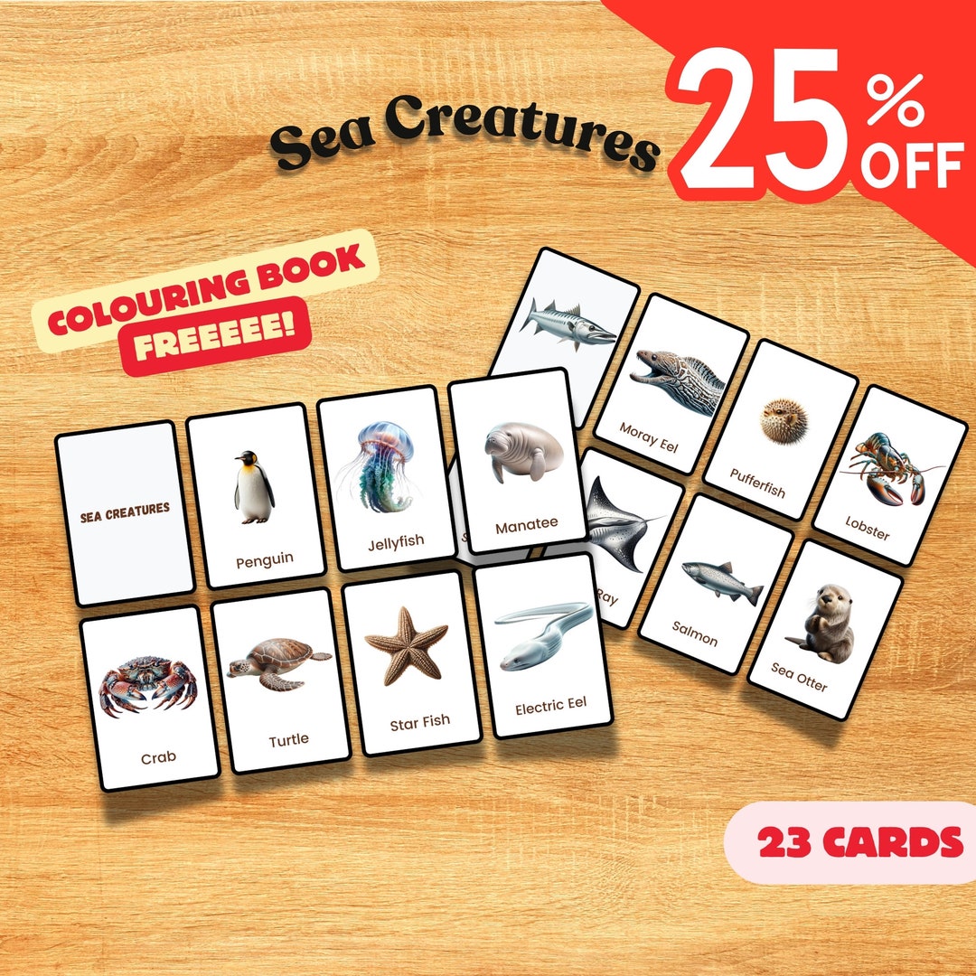 Printable Fun 8K Sea Animal Flashcards, Kids Learning Cards ...