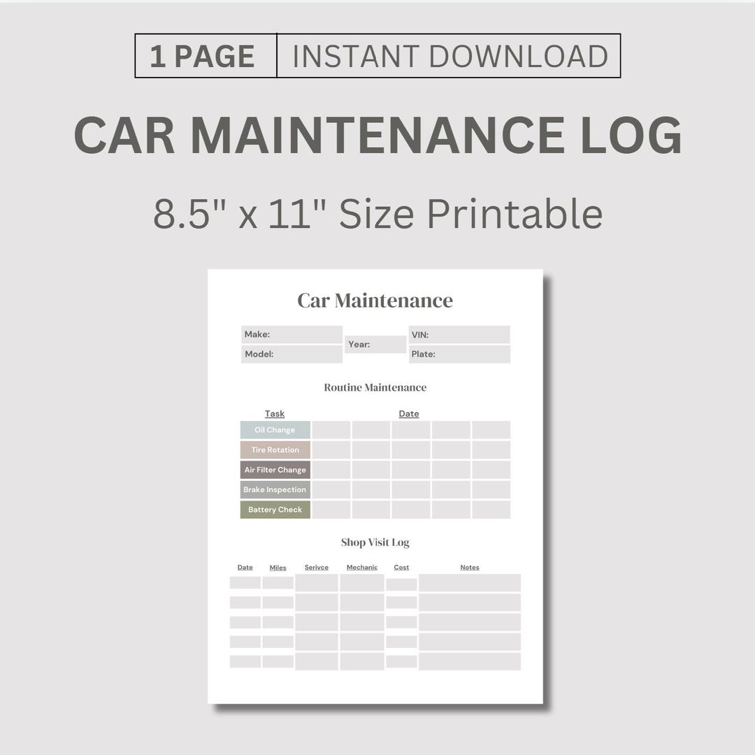 Vehicle Maintenance Log Printable | Vehicle Service Tracker | Vehicle ...