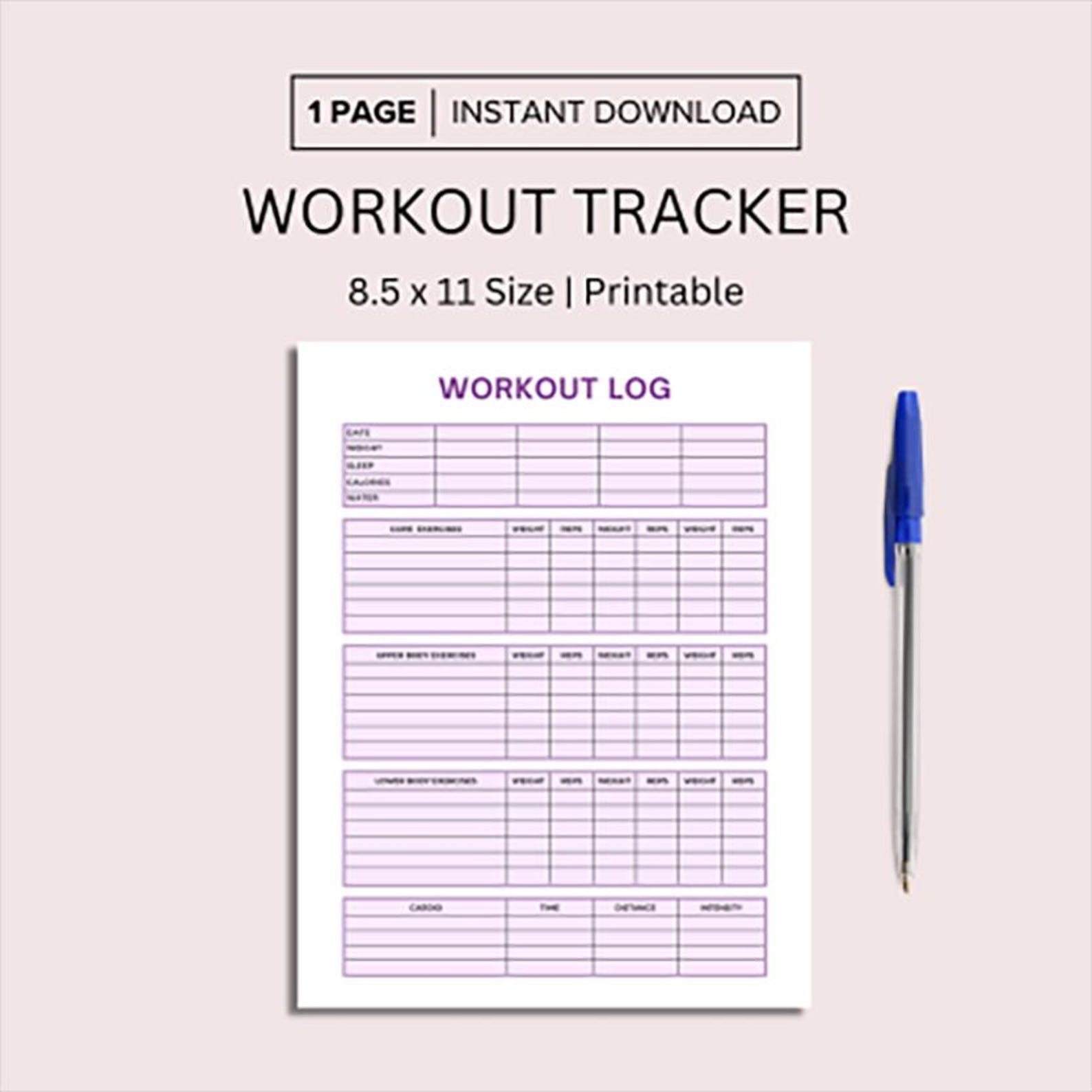 Workout Tracker Printable | Daily Exercise Log | Fitness Journal ...