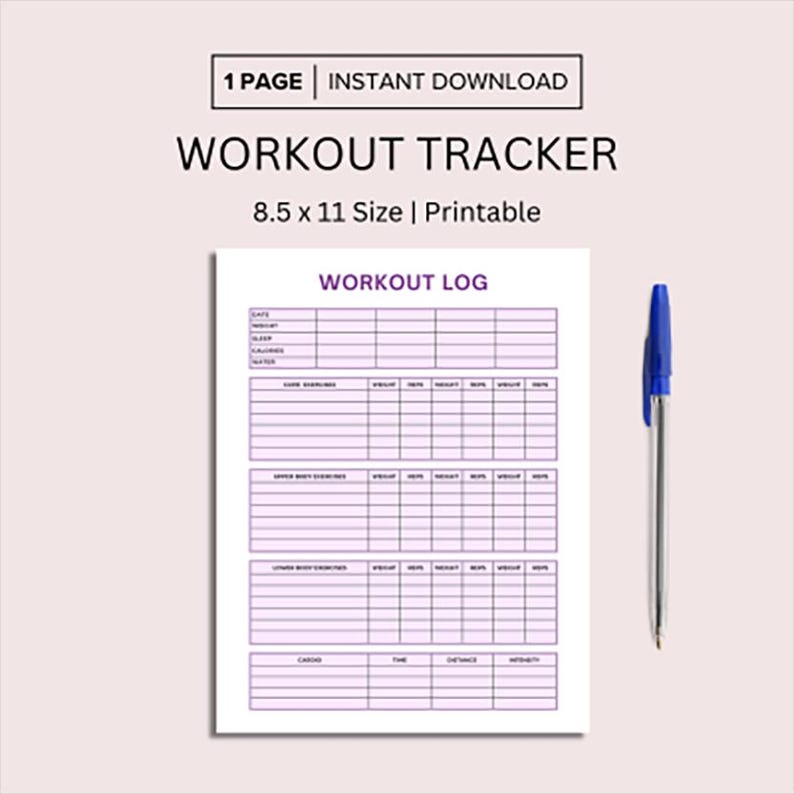 Workout Tracker Printable | Daily Exercise Log | Fitness Journal ...