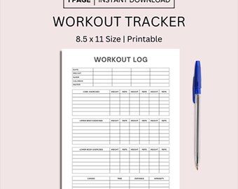 Workout Tracker Printable | Daily Exercise Log | Fitness Journal | Workout Planner | Fitness ...