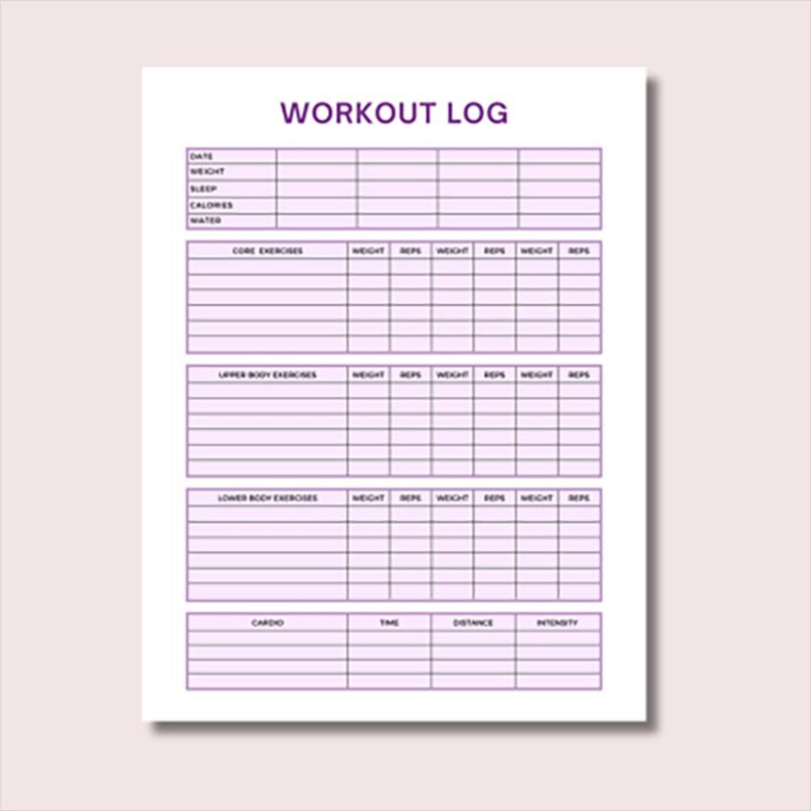 Workout Tracker Printable | Daily Exercise Log | Fitness Journal ...