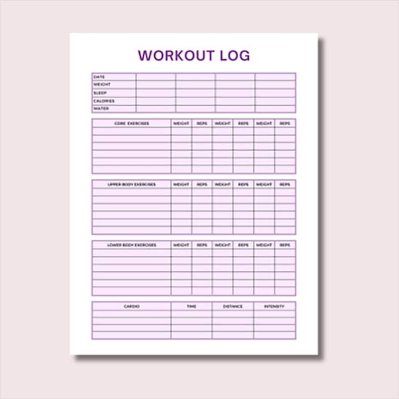 Workout Tracker Printable | Daily Exercise Log | Fitness Journal ...
