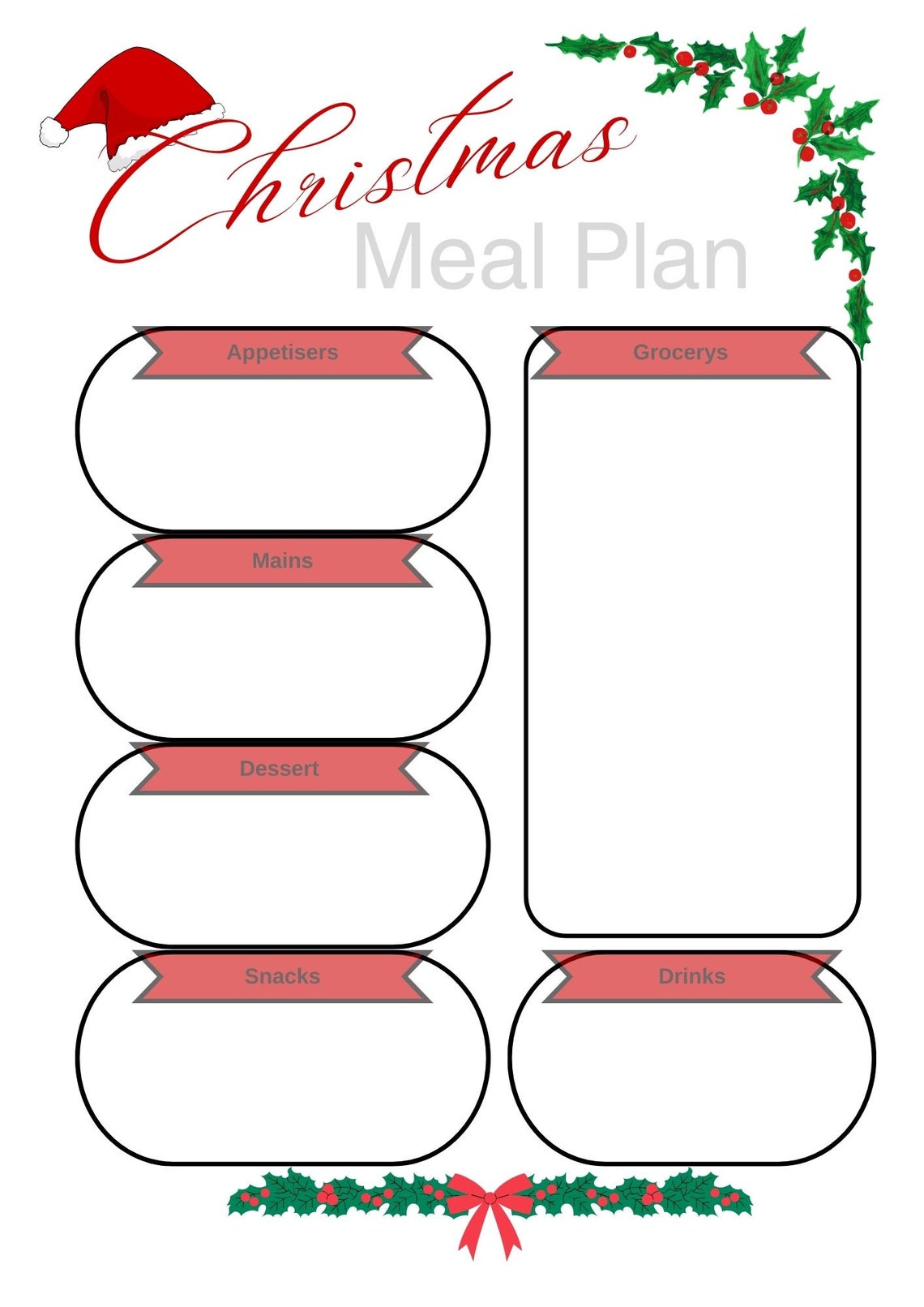 Christmas Meal Plan Planner, Digital Download, Planner - Etsy