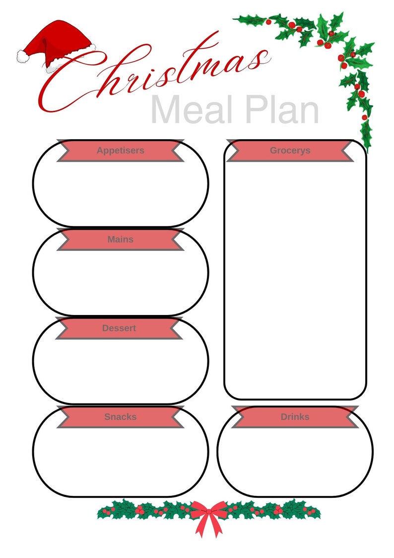 Christmas Meal Plan Planner, Digital Download, Planner - Etsy
