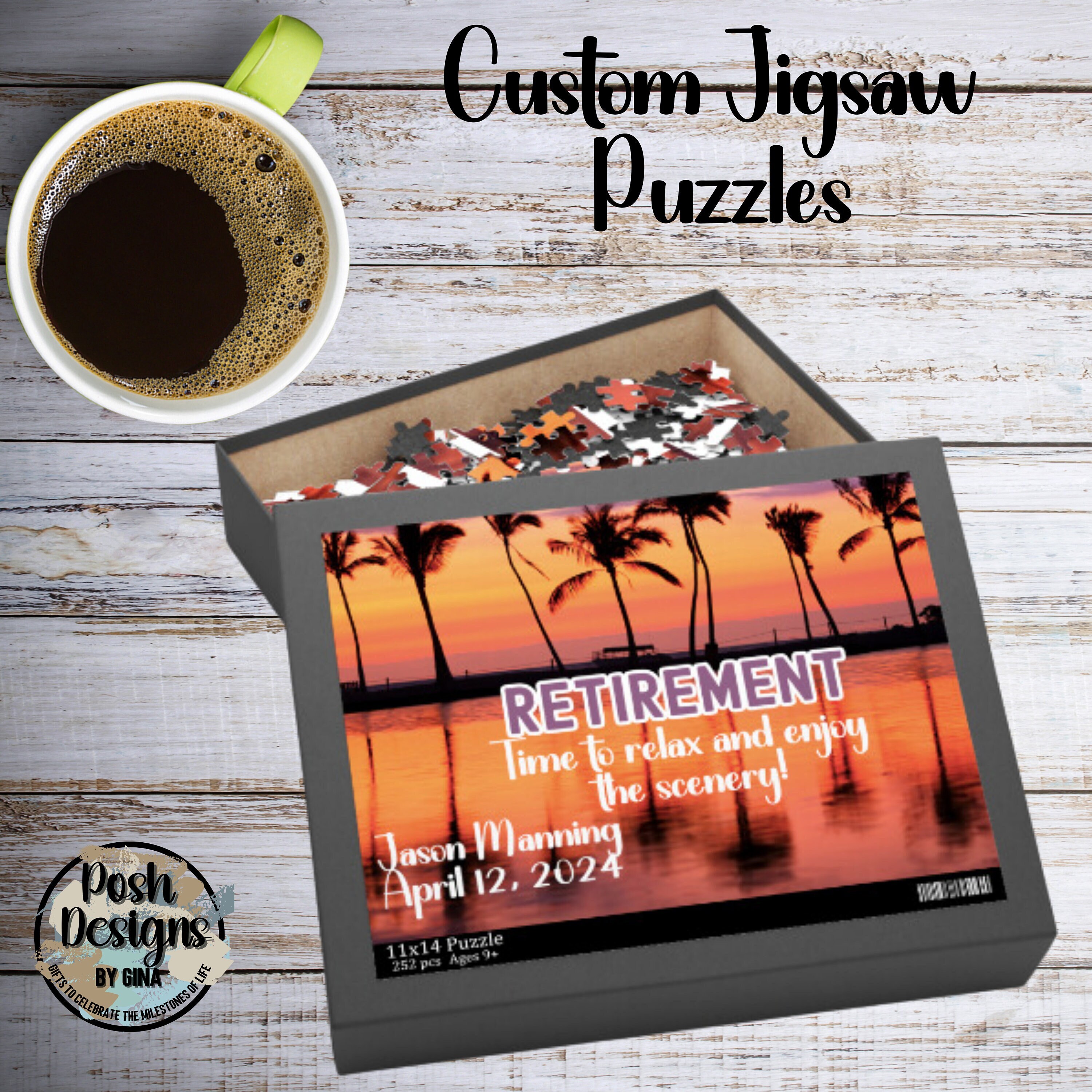 Personalized Retirement Gift, Tropical Sunset Retirement Jigsaw Puzzle ...