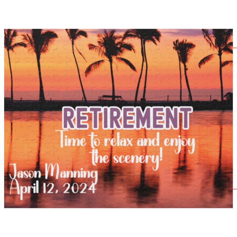 Personalized Retirement Gift, Tropical Sunset Retirement Jigsaw Puzzle ...