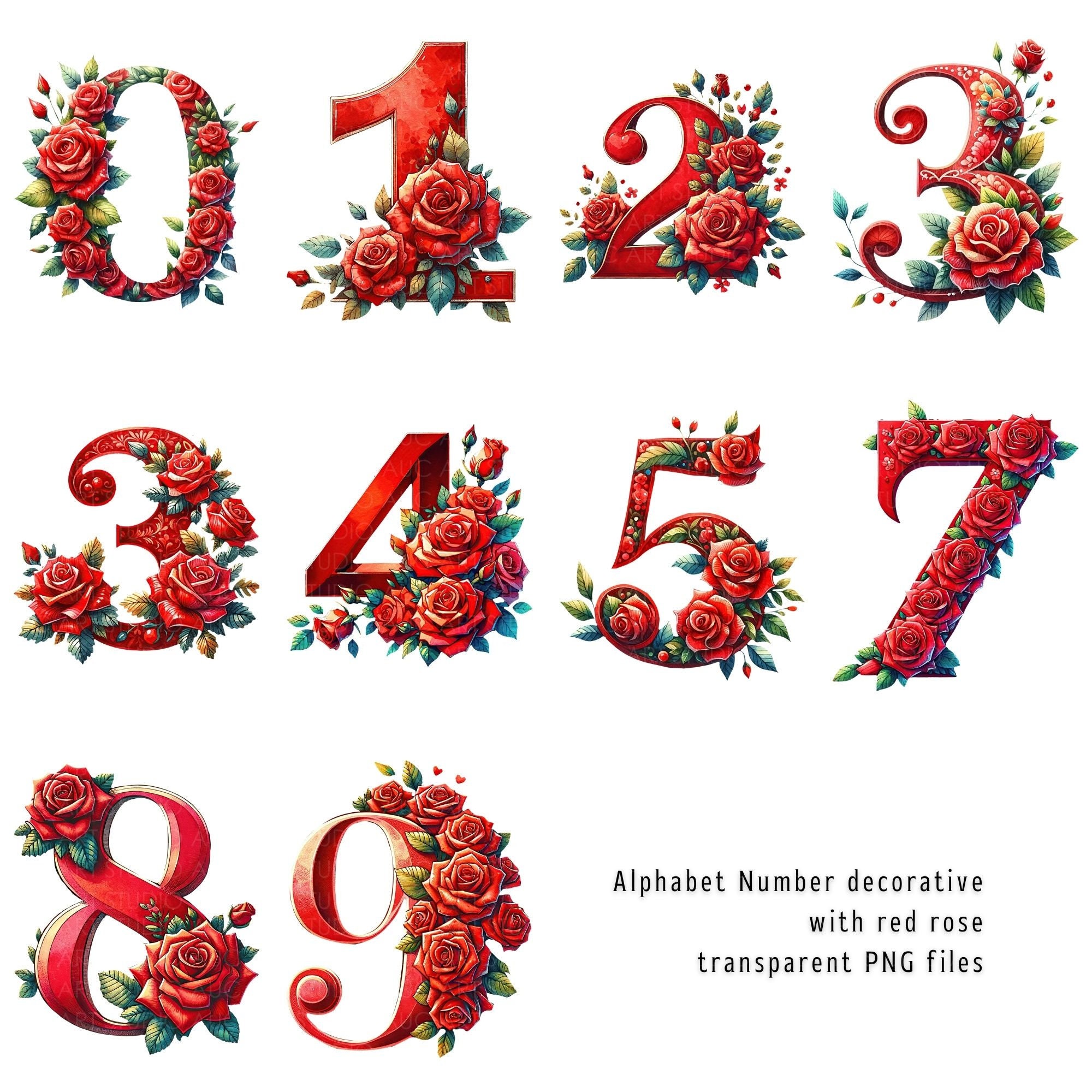 Valentines Alphabet Png, Rose Floral Letters and Numbers, Clipart ...
