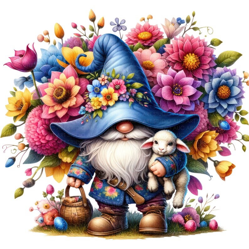 12 Easter Gnome Clipart Bundle, Garden Clipart, Spring Gnome Png ...