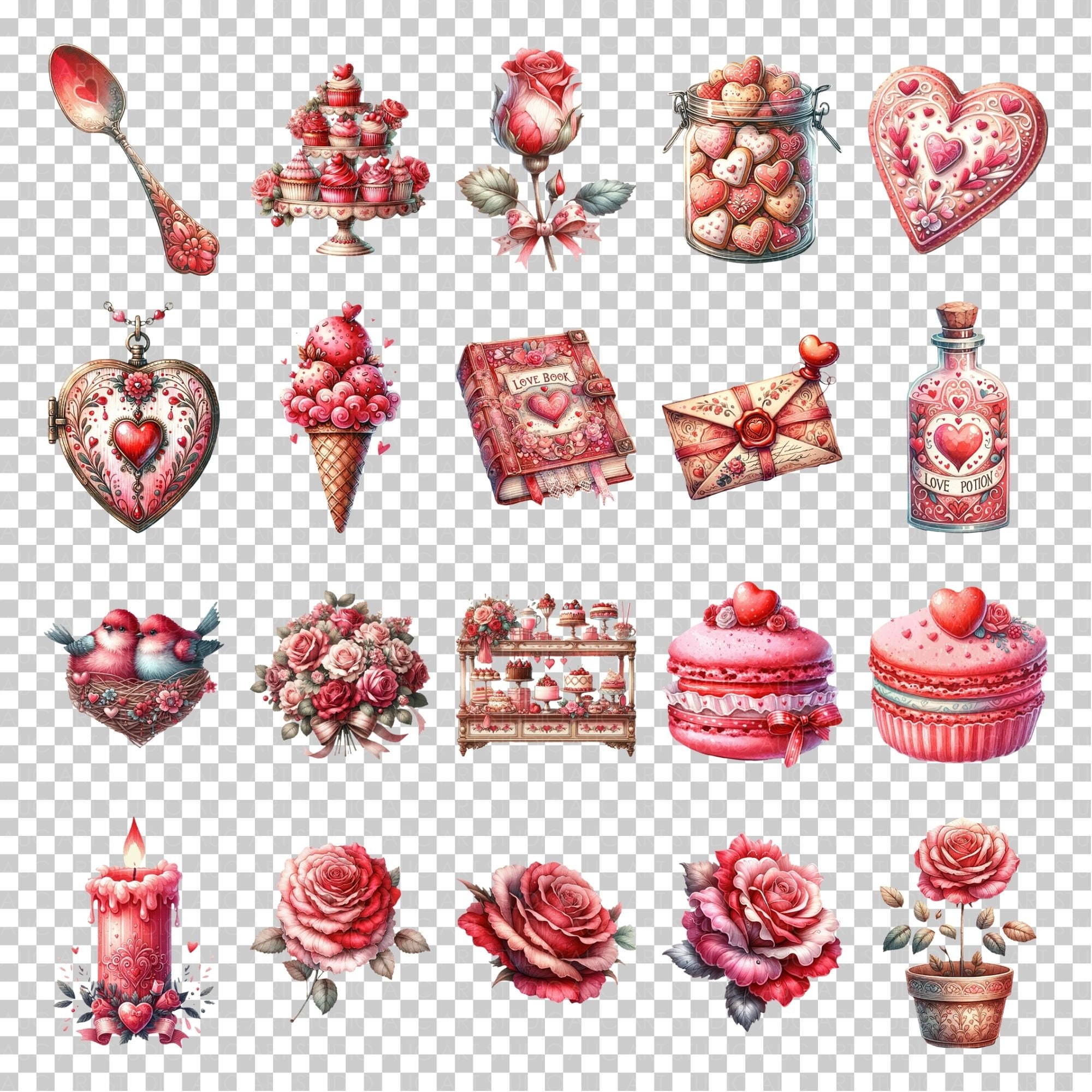 Watercolor Sweet Valentines Day Collection Clipart, 55 PNG Valentine ...