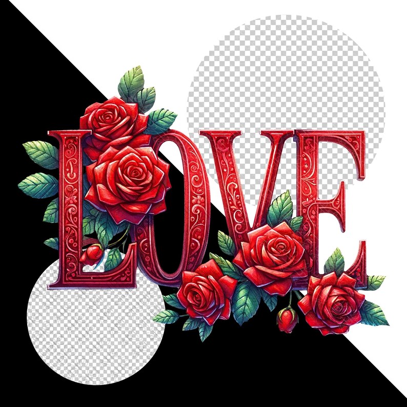 Valentines Alphabet Png, Rose Floral Letters and Numbers, Clipart ...