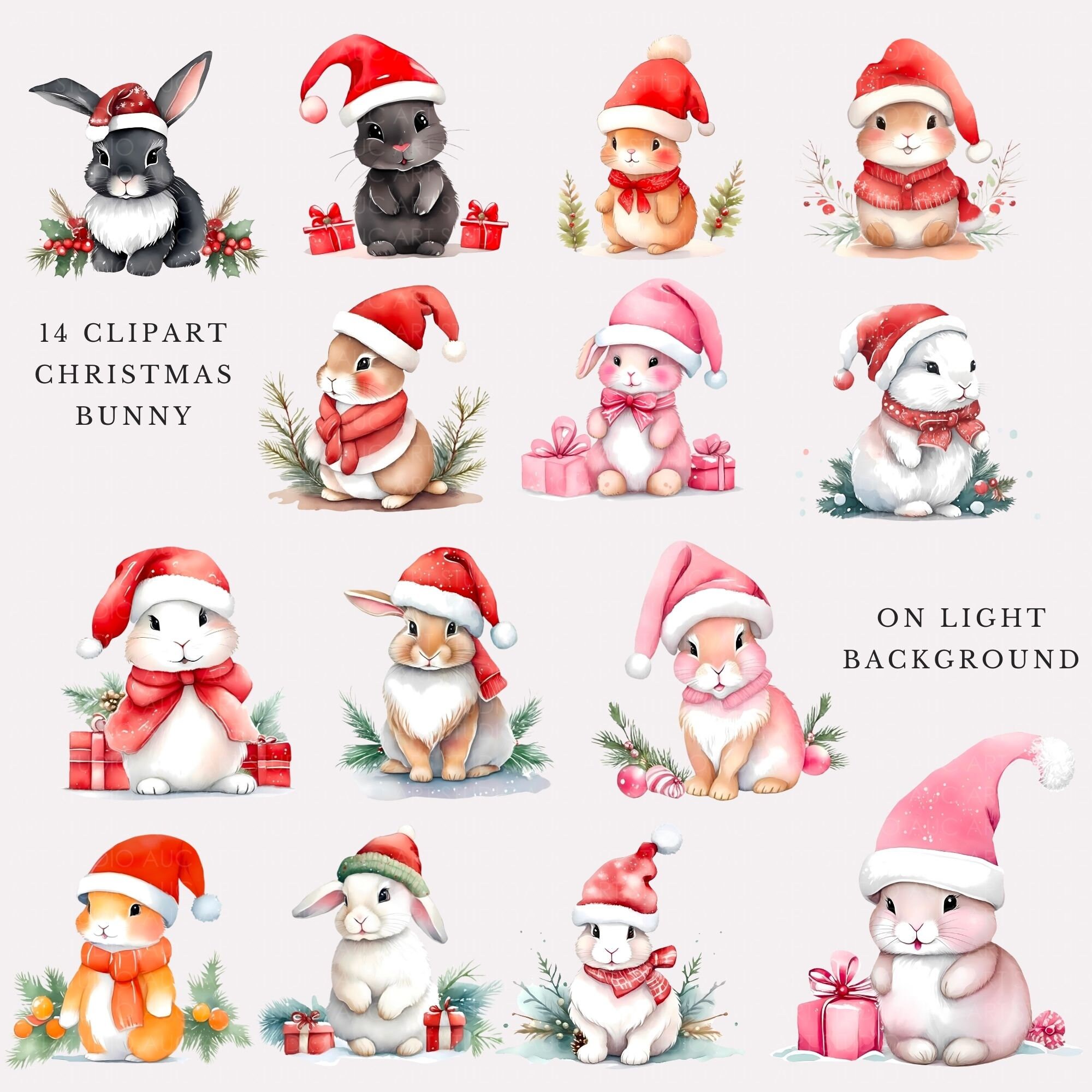 Christmas Bunny Rabbit Cute PNG Clipart Xmas Winter Watercolor Santa ...