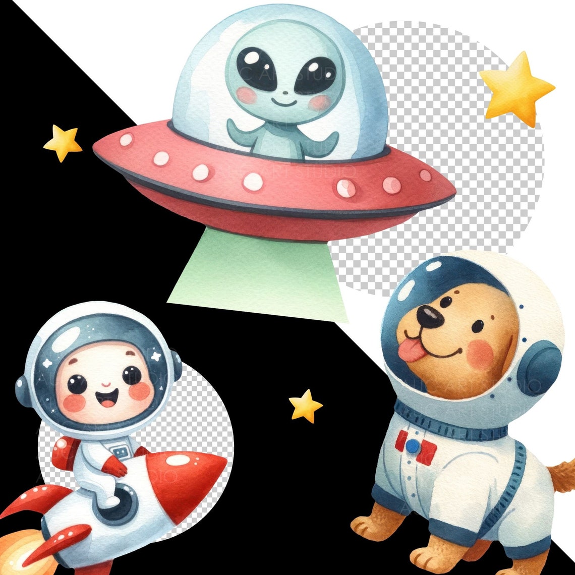 Watercolor Space Clipart Bundle, Astronaut Nursery Clipart, Astronaut ...