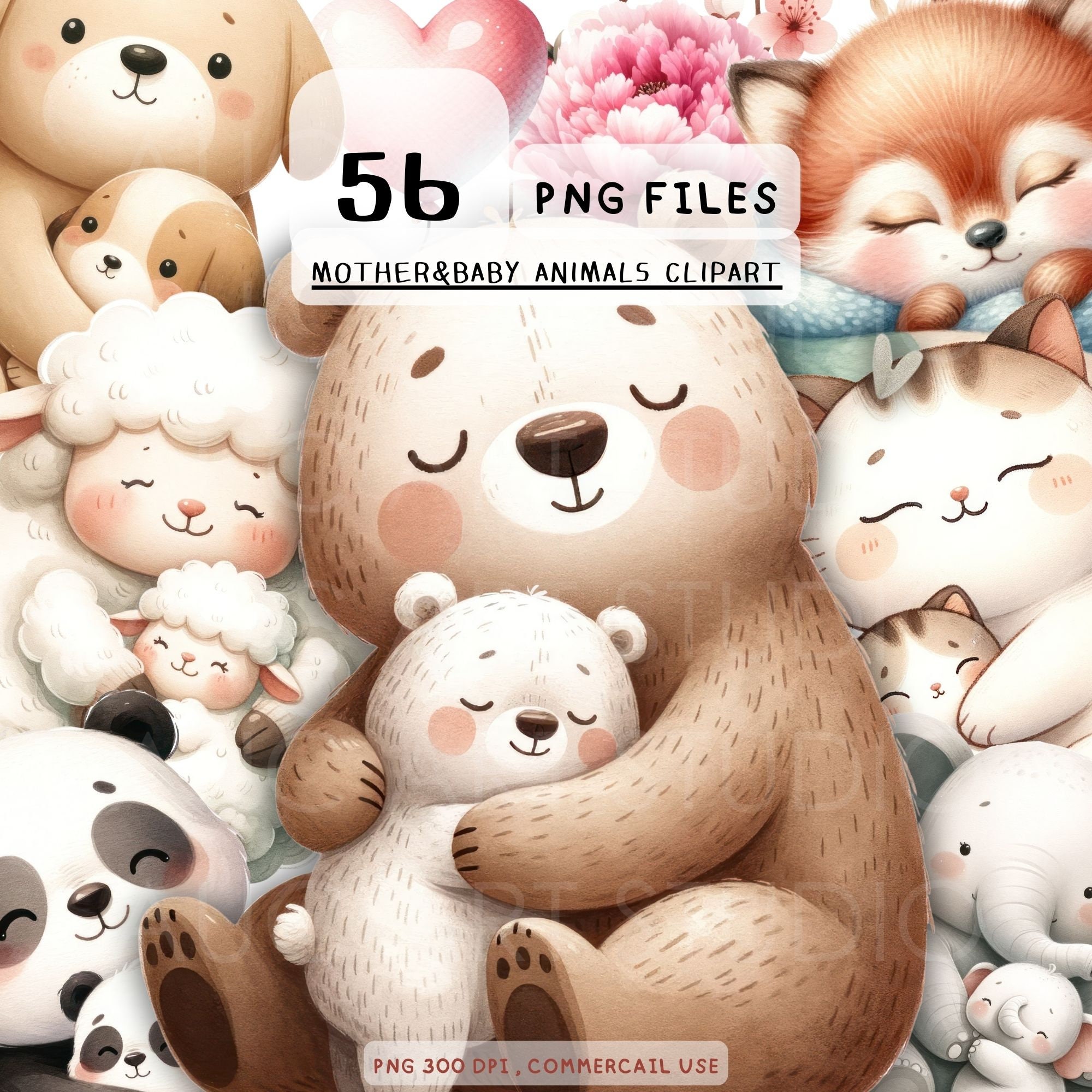 Watercolor Cute Mother and Baby Animals Clipart 56 Lovely Watercolor ...