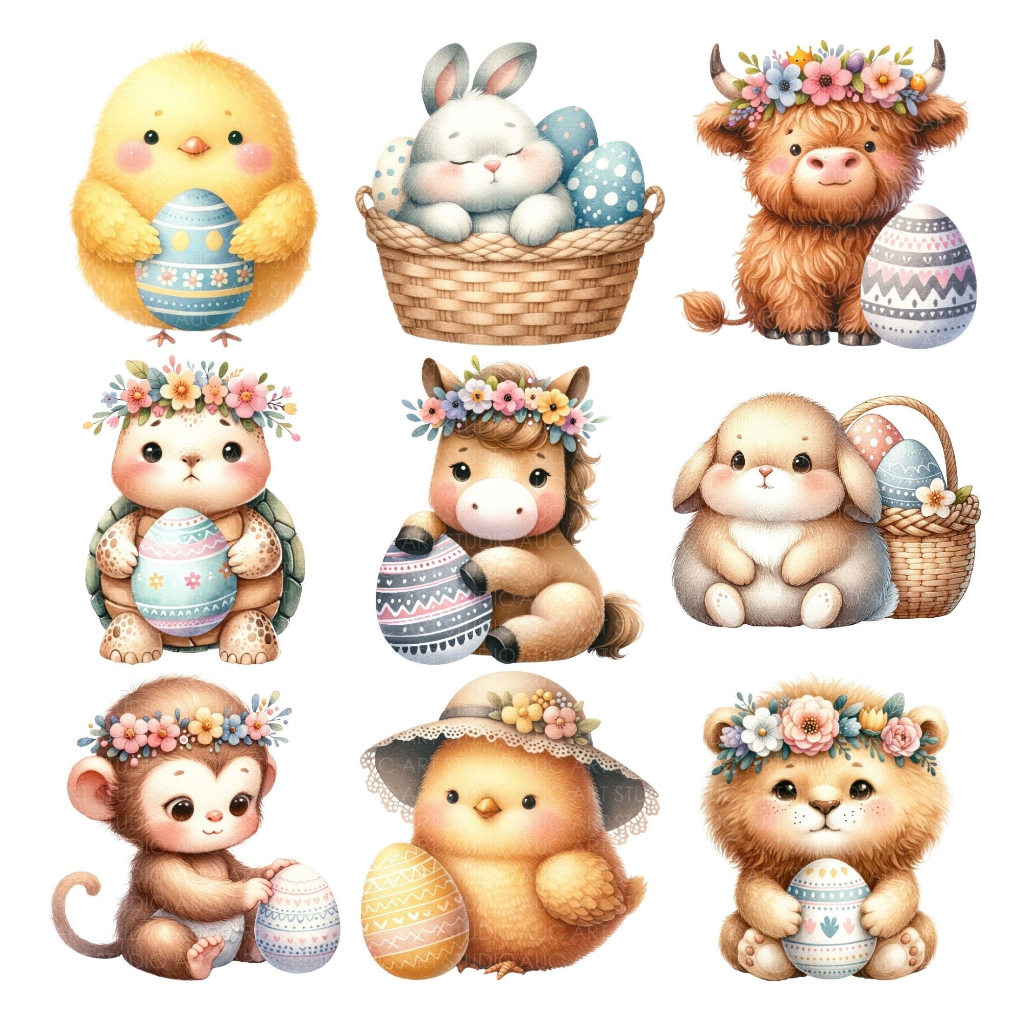 Watercolor Easter Animal Clipart, 36 Png Files, Crafts and Decor ...