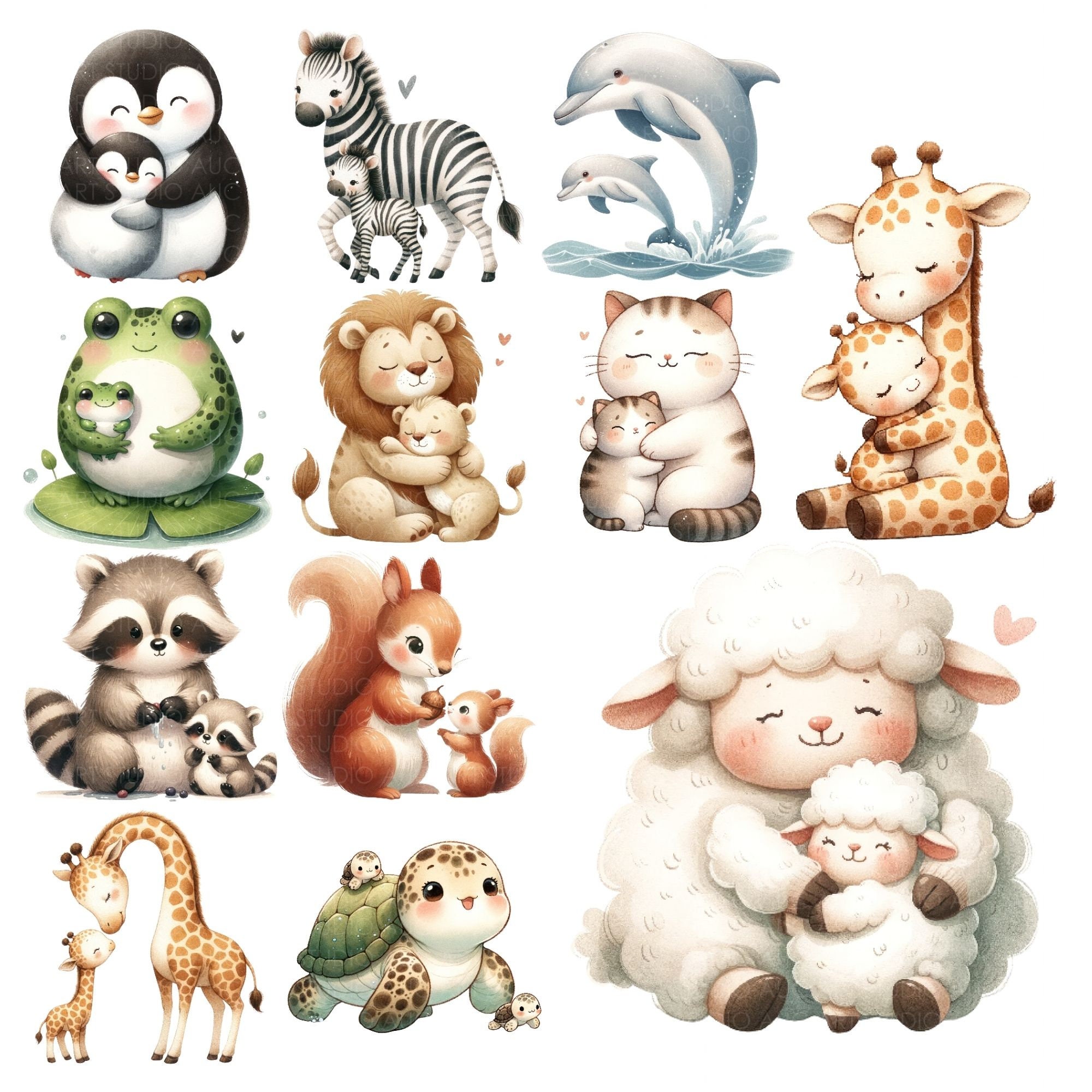 Watercolor Cute Mother and Baby Animals Clipart 56 Lovely Watercolor ...