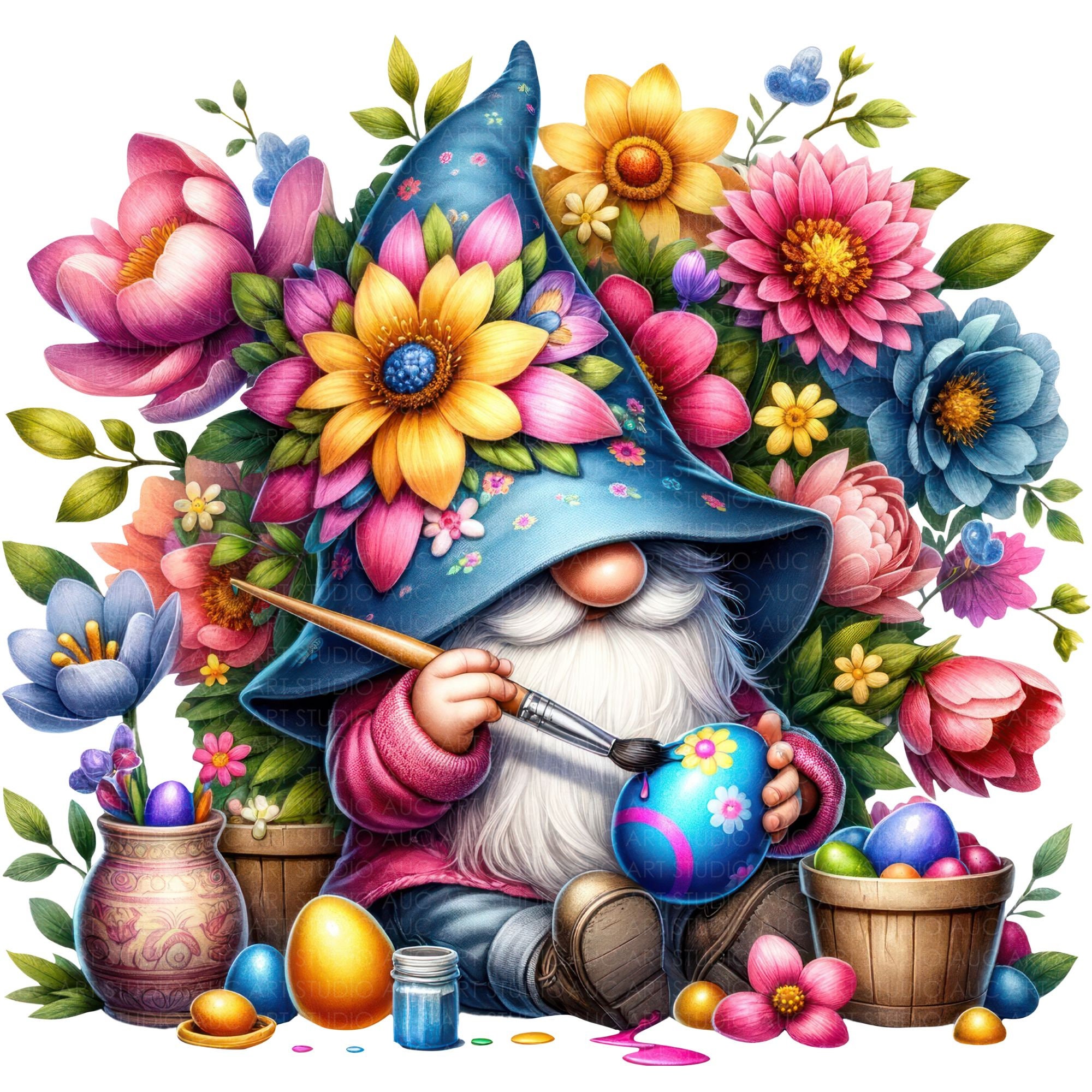12 Easter Gnome Clipart Bundle, Garden Clipart, Spring Gnome Png ...