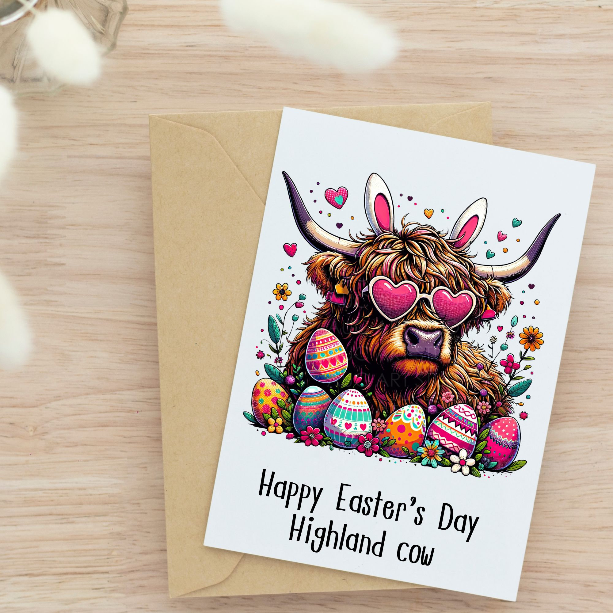 Easter Day Highland Cow PNG, Retro Easter Png, Easter Bunny Png, Clover ...