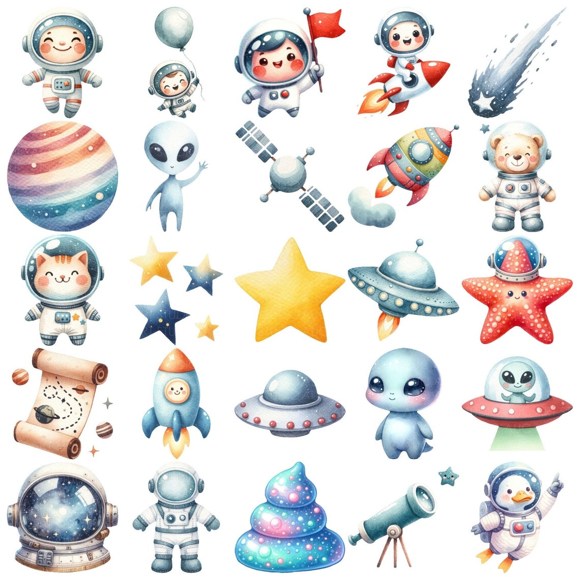 Watercolor Space Clipart Bundle, Astronaut Nursery Clipart, Astronaut ...