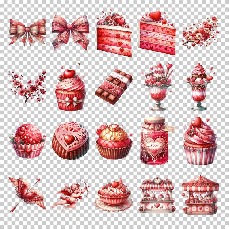Watercolor Sweet Valentines Day Collection Clipart, 55 PNG Valentine ...