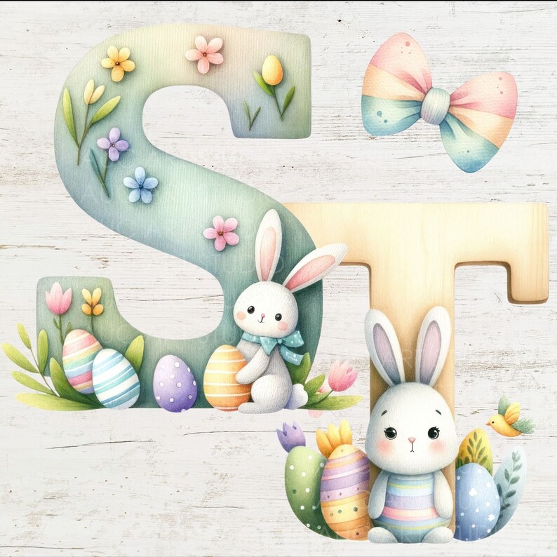 Watercolor Easter Alphabet , Numbers Clipart Set, Watercolor Bunny ...