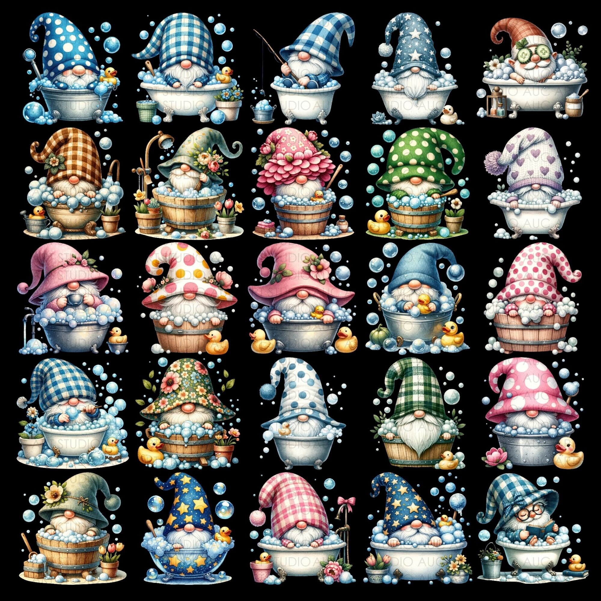 Bath Tub Gnomes Clipart PNG Bundle, Shower Gnome, Bath Pamper, Gnome ...