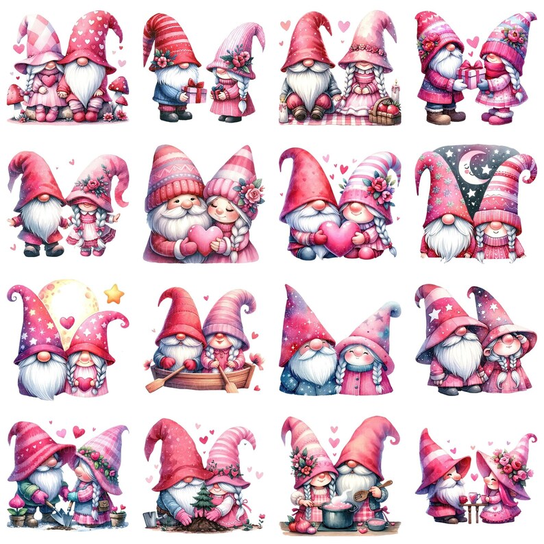 Couple Gnome Valentine's Day Clip Art, Valentine Character Png, Couple ...