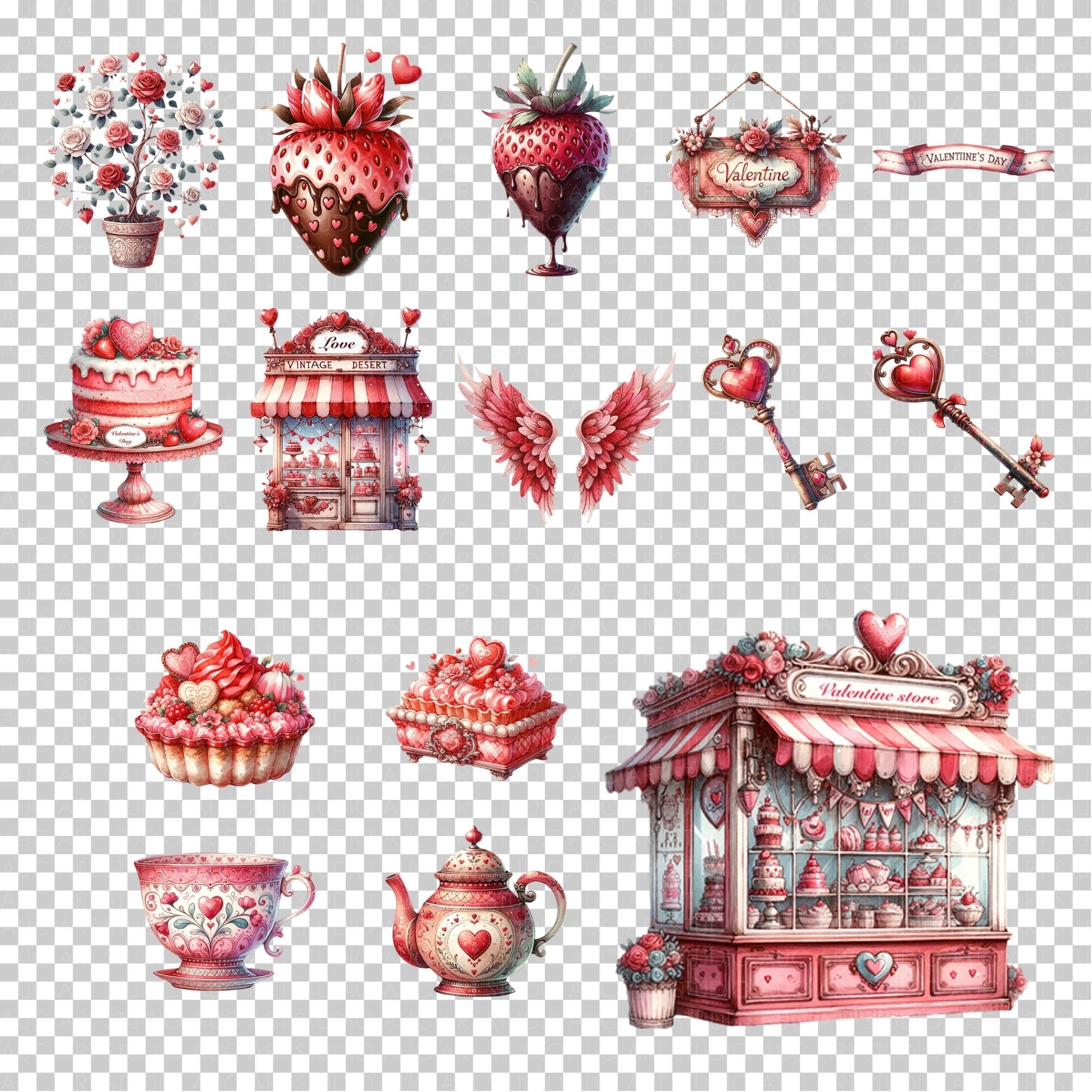 Watercolor Sweet Valentines Day Collection Clipart, 55 PNG Valentine ...