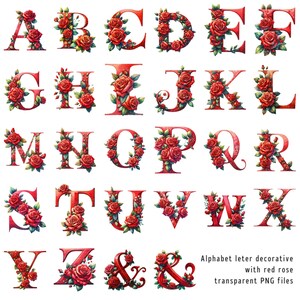 Valentines Alphabet Png, Rose Floral Letters and Numbers, Clipart ...