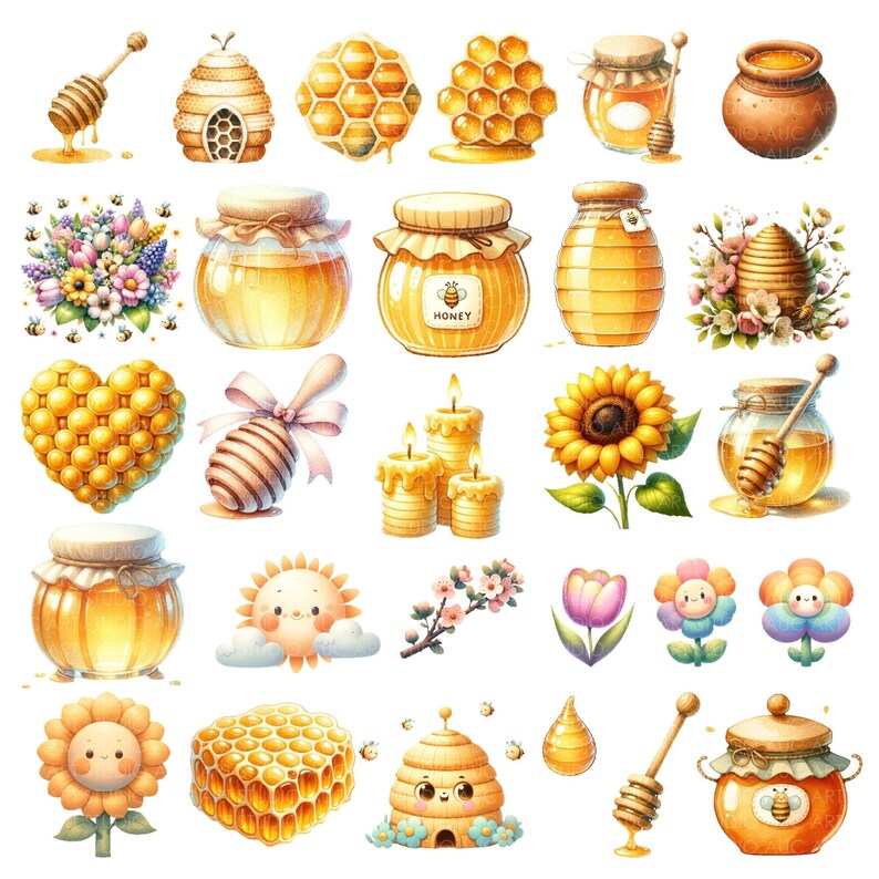 80 Sweet Honey Bee Clipart, Cute Bee Clipart, Watercolor Bee Clipart ...