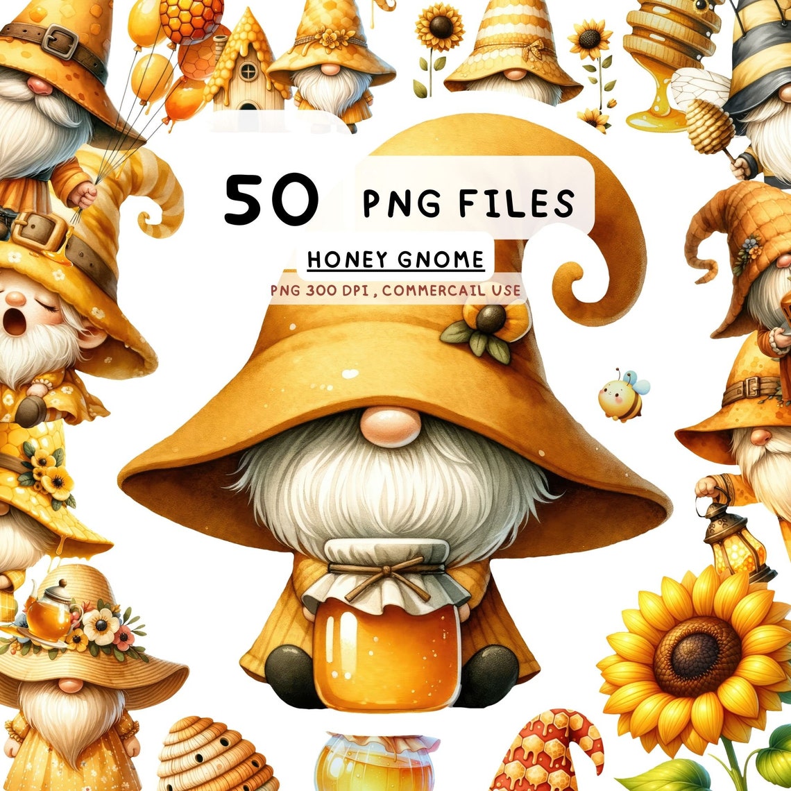 50 Watercolor Honey Bee Gnomes Clipart, Bee Gnome Clipart, Watercolor ...