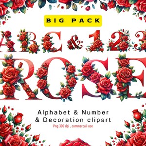 Valentines Alphabet Png, Rose Floral Letters and Numbers, Clipart ...